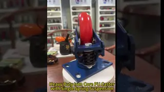 Heavy Duty Iron Core PU Casters with Single Spring Shock Absorption.