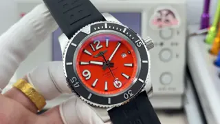 Orange Dial Diver Men Automatic Watch Rotating Bezel Black Rubber Strap