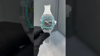 Transparent Skeleton Mechanical Watch, Clear Crystal Case White Rubber Band Sport Luxury Wristwatch