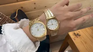 Golden Stainless Steel Couple Watches Luxury Matching Pair Wristwatch For Lovers Gift