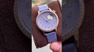 Elegant Purple Moon Phase Mechanical Watch for Women Diamond Bezel Leather Strap Dress Watch