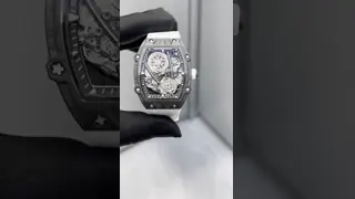 Carbon Tonneau Skeleton Tourbillon Watch White Rubber Strap Luxury Hollow Mechanical Watch For Men