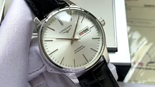 Classic Silver Dial Black Leather Strap Men's Automatic Watch Week Date Display