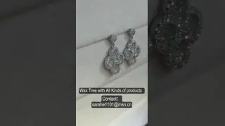 Elegant Apple Green Lucky Flower Silver Stud Earrings Blue CZ Stud