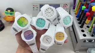 Men's Octagon White Ceramic Sport Watch, Multi-Color Gradient Textured Dial Automatic Wristwatch