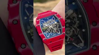 Men's Tonneau Skeleton Sport Watch, Red Case Red Rubber Strap Automatic Wristwatch