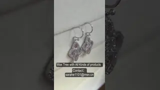 Sparkling Four Leaf Clover Sterling Silver CZ Earrings champagne CZ