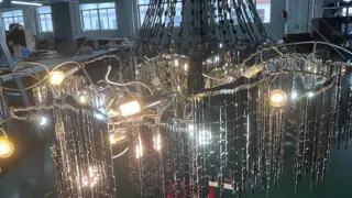 Double-Tier Glass Drum Chandelier Gold Iron Frame Custom Hotel Villa Club Dining Luxury Pendant L