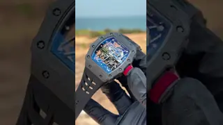 Men's Tonneau Carbon Skeleton Sport Watch, Blue Open Dial Black Rubber Strap Wristwatch