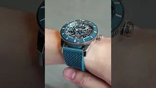 RIOMDO Blue Floral Dial Automatic Diver Watch 100M Waterproof Rubber Strap