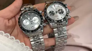 40MM Gold Tone Automatic Chronograph Watch, Black & White Dial Rubber Strap Men Sports Wrist Watch