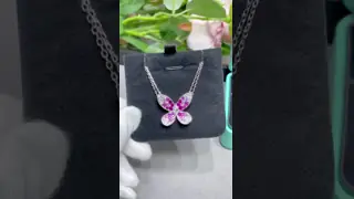 Blue Gradient Crystal Butterfly Pendant Necklace Silver Tone Women Jewelry