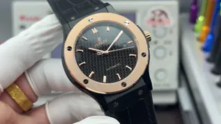Two-tone Case Leather Strap Men Automatic Watch Carbon Fiber Dial Wristwatch