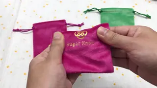 green and pink velvet drawstring jewelry pouch