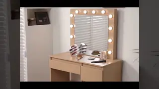 French Style Vanity Table with Hollywood Bulb Mirror, Curved Leg Design, Multi-color Optional, Multi