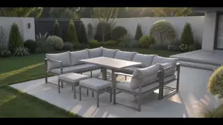 Outdoor Aluminum L Sectional Sofa Set With Height Adjustable Dining Table, Patio Garden Conversation