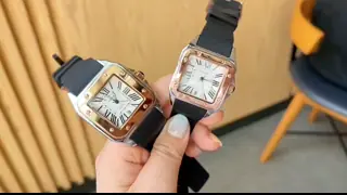 Two‑Tone Rose Gold Square Wrist Watch Rubber Strap Roman Numeral Dial Date Dress Watch