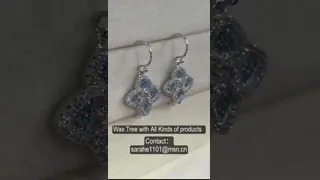 Stunning Four Leaf Clover Sterling Silver CZ Earrings Blue cz Earring Wires