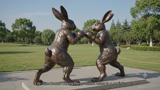 Life-Size Bronze Boxing Hares Statue