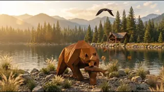 Large Corten Steel Grizzly Bear Sculpture Low Poly Geometric Bear With Fish Statue Outdoor Garden De