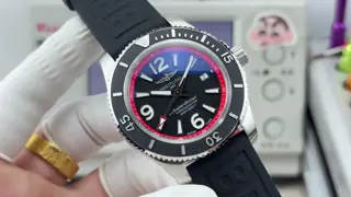 Black Dial Red Inner Ring Diver Men Automatic Watch Black Rubber Strap
