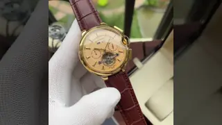 Gold Tourbillon Leather Luxury Watch