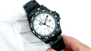 Wholesale Black Case GMT Watch, White Dial 24 Hour Bezel Orange Hand Steel Watch for Men