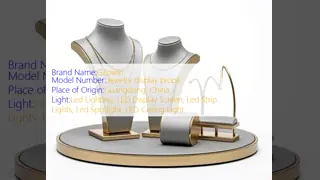 Luxury Jewelry Display Set Gray Velvet Gold Metal Frame