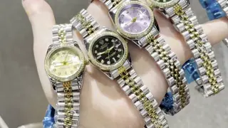 Wholesale Women's Diamond Bezel Gold Dial Date Watch Two-Tone Stainless Steel | OEM Custom