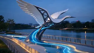 Stainless Steel Egret Sculpture with LED Water Feature | Custom Outdoor Landscape Art