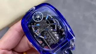 Blue Transparent Skeleton Mechanical Watch, Luxury Hollow Men Wristwatch Wholesale