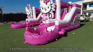 Pink Cartoon Cat Inflatable Bouncer Slide and Pool