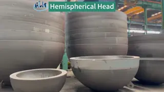Hemispherical heads in various sizes are used for pressure vessels.