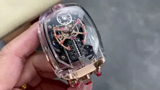 Red Transparent Skeleton Mechanical Watch, Hollow Luxury Men Wristwatch Wholesale