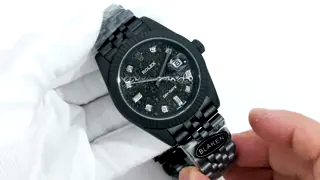 Wholesale Black Coated Automatic Watch, Black Pattern Dial Diamond Hour Markers Fluted Bezel Metal B