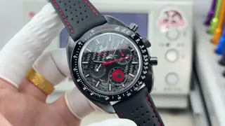 Wholesale Carbon Fiber Dial Chronograph Watch, Tachymeter Bezel Perforated Leather Strap Racing Watc
