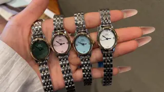 Women's Roman Numeral Watch Green Pink Blue White Dial Gold Quartz