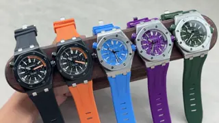 Wholesale Octagon Case Sport Watch, Multi Color Grid Dial Rubber Strap Diving Watch for Men