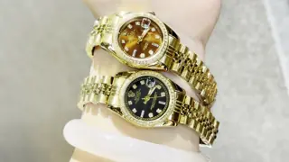 Wholesale Women's Diamond Bezel Brown Dial Date Watch Gold Tone Stainless Steel | OEM