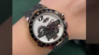 Wholesale White Dial Multifunction Watch, Gold Case 24 Hour Bezel Rubber Strap Watch for Men
