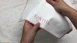 white cotton twill envelope pouch with pink edge