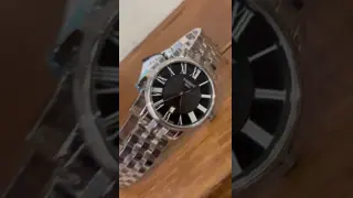 Classic Men Dress Watch Black Dial Roman Numerals Steel Bracelet