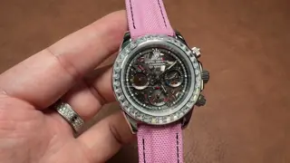 Wholesale Diamond Bezel Chronograph Watch, Skeleton Dial Pink Fabric Strap Watch for Men & Women