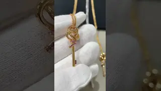 Wholesale Knot Key Pendant Necklace, Gold Tone Pink Crystal Key Jewelry for Women
