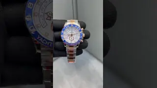 Sport Chronograph Watch Blue Ceramic Bezel White Dial Two Tone Gold Steel Bracelet