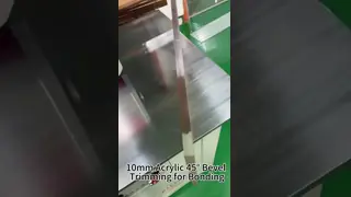 Trimming 45‑degree bonding bevel for 10mm large acrylic sheet.