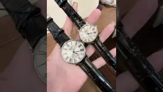 Matching Couple Dress Watches White Dial Roman Numerals Leather Strap