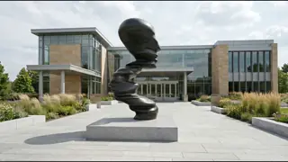 Large Bronze Abstract Human Figure Sculpture Twisted Face Profile Column Modern Outdoor Statue