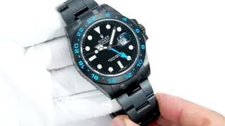 Wholesale Black Case GMT Watch, Black Dial Blue 24H Bezel Blue GMT Hand Steel Watch for Men