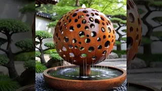 Corten Steel Sphere Fountain Sculpture, Top Waterfall Design, Zen Garden Water Feature